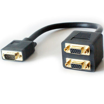 2 Port Way VGA Y Splitter Cable Lead SVGA Male to 2x Female Monitor ...