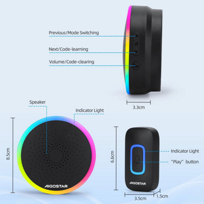 2 Receivers Wireless Doorbell with RGB Light Indicator