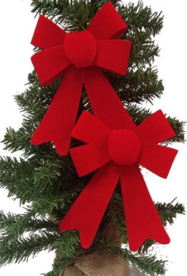 2 Red Velvet Christmas Bows Decorative Tree Wreath Gift Bow Soft Plush ...