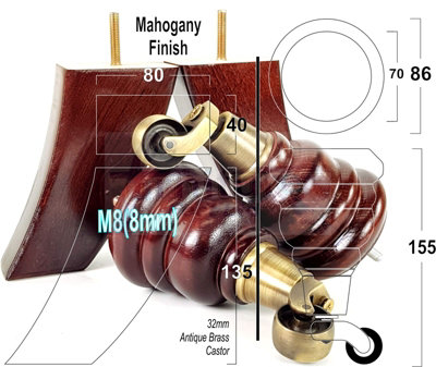 2 Replacement Wood Furniture Legs With Castors & 2 Curved Feet 155mm ...