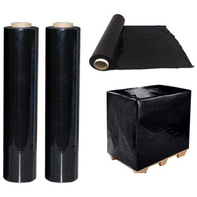 2 Rolls Of Black 400mm Standard Core Tear Resistant Pallet Shrink Wrap ...