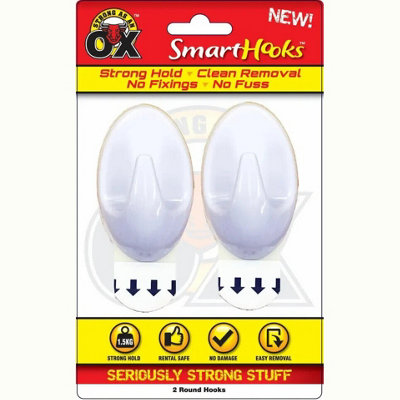 2 Round Hooks Removable No Wall Damage Strong Adhesive Hooks 4 x 7cm