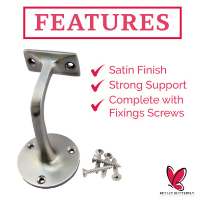 2 Satin Handrail Bannister Support Stair Rail Bracket