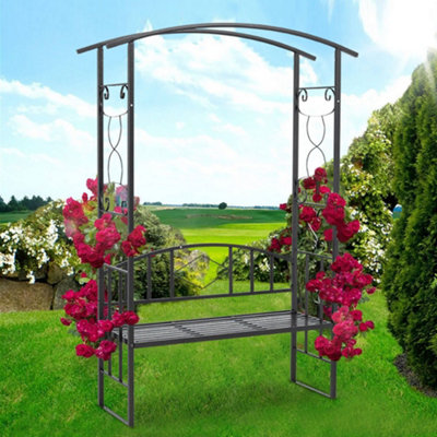 2 Seat Black Garden Metal Arch Bench Plant Climbing Trellis | DIY at B&Q