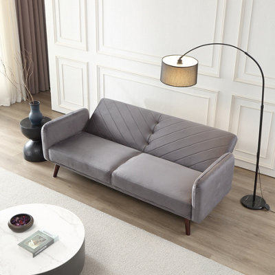 2 Seater Convertible Velvet Sofa Bed with Rich Espresso Wood Accents Modern Sofa with Sleeping Function