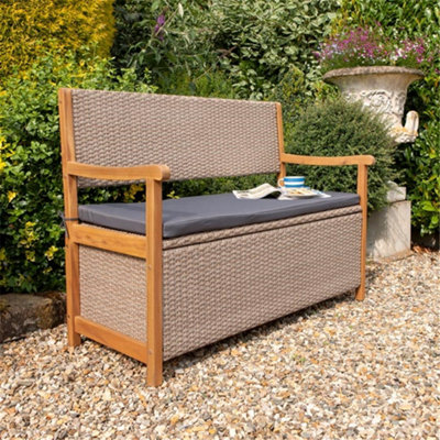 2 Seater Hardwood Timber Framed Rattan Weave Bench | DIY at B&Q