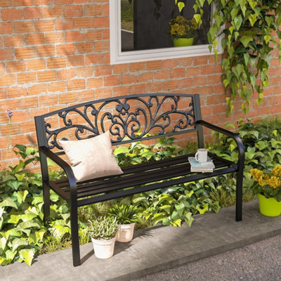 2 Seater Metal Garden Bench Porch Patio Park Chair Outdoor Relax