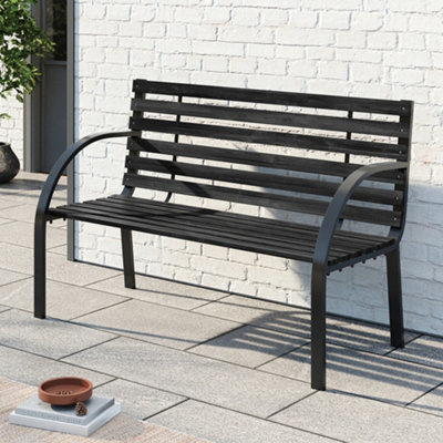 2 Seater Outdoor Black Garden Benches Outdoor Seating Wooden Garden ...