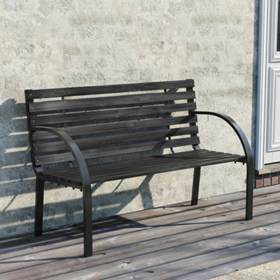 2 Seater Outdoor Black Garden Benches Outdoor Seating Wooden Garden ...