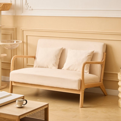 2-seater Sofa Bench in Solid Wood and Beige Fabric Countryside Style ...
