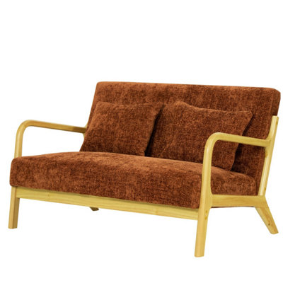 2-seater Sofa Bench in Solid Wood and Terracotta Fabric Countryside ...