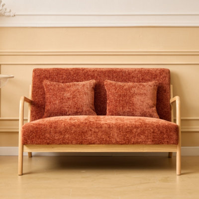 2-seater Sofa Bench in Solid Wood and Terracotta Fabric Countryside ...