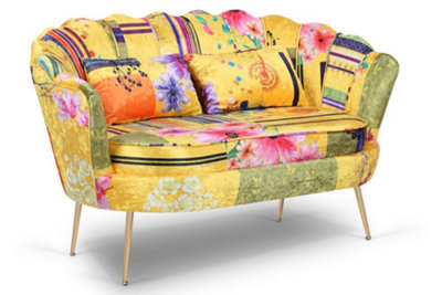 2 SEATER SOFA LOVESEAT IN GOLD PATCHWORK FABRIC