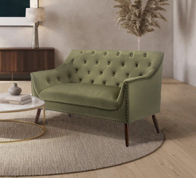 2 Seater Sofa Loveseat in Velvet Sage Green Fabric