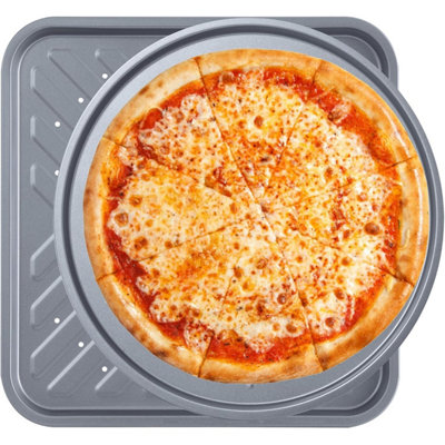 2 Sets Non Stick Large 13 Inch (33cm) Pizza Tin & Crisper Tray Set