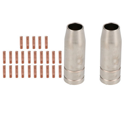 2 shroud & 25 x 0.8mm Round Contact Tips MIG Welding Binzel Style MB15 ...