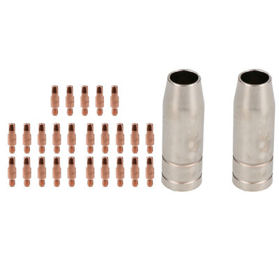 2 shroud & 25 x 1.0mm Round Contact Tips MIG Welding Binzel Style MB15 ...
