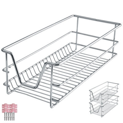 2 Sliding wire baskets with drawer slides - grey | DIY at B&Q