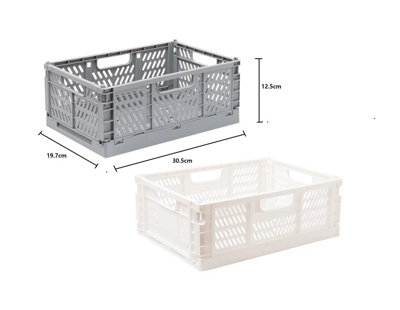 2 Small Folding Stackable Storage Crates Grey & Cream Storage Basket ...
