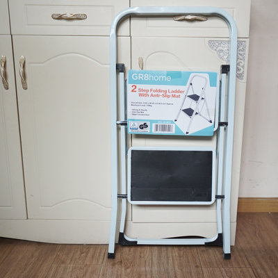 2 Step Ladder Folding Stool Non Slip Tread Heavy Duty Steel Foldable ...