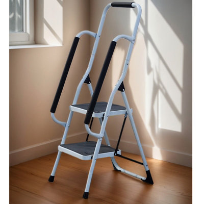 2 Step Ladder Folding Stool Non Slip Tread Steel Foldable Home DIY With ...