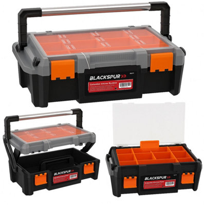 2 Tier 18'' Cantilever Tool Storage Box Organiser Carry Case Trays ...