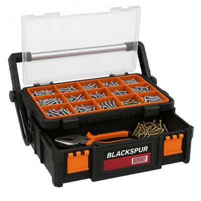 2 Tier 18'' Cantilever Tool Storage Box Organiser Carry Case Trays ...