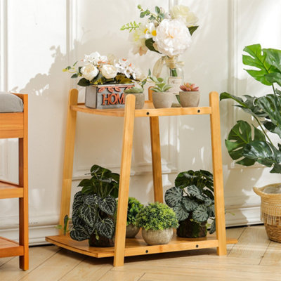 2 Tier Bamboo Trapezoid Flower Stand Plant Pot Rack Display Shelf 50 cm ...