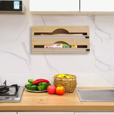 2-tier Bamboo Wrap Dispenser with Cutters Wall Mounted