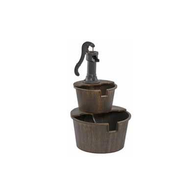 2 Tier Barrel Cascading Water Feature with Traditional Hand Pump for ...
