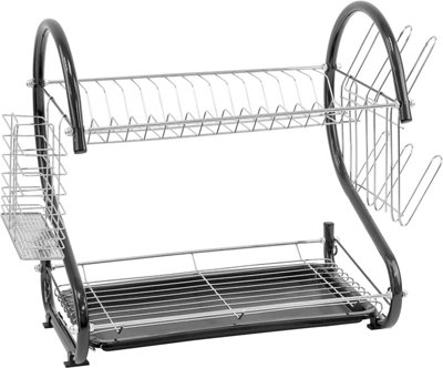 2 Tier Black Chrome Plate Dish Cutlery Cup Drainer Rack Drip Tray ...