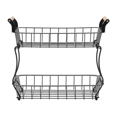 2 Tier Black kitchen Wire Fruit Basket For Fruit or Produce