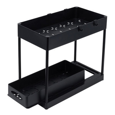 2 Tier Black Sliding Under Sink Storage Rack