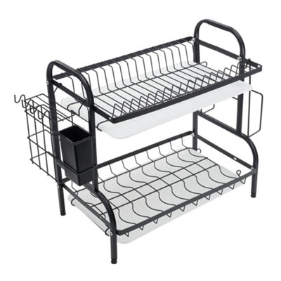 2 Tier Black Steel Dish Drainer Rack Dish Drying Rack