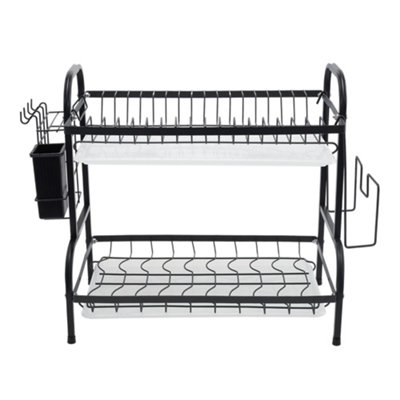 2 Tier Black Steel Dish Drainer Rack Dish Drying Rack