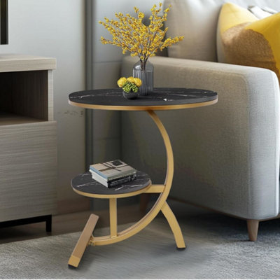 2 Tier C Shaped Round Sintered Stone/Metal End Coffee Sofa Side Centre ...