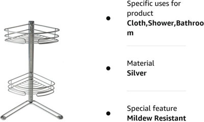 2 Tier Corner Non Rust Shelf Free Standing Storage Shower Bath Caddy ...