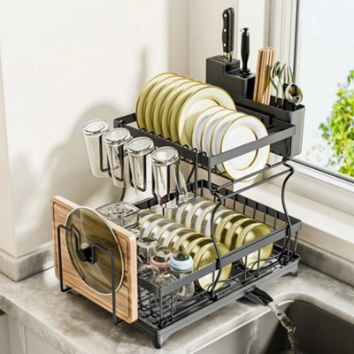 2,Tier Dish Drainer Rack, Dish Rack Drying Draining Board Chopping ...