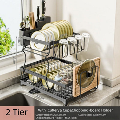 2,Tier Dish Drainer Rack, Dish Rack Drying Draining Board Chopping ...