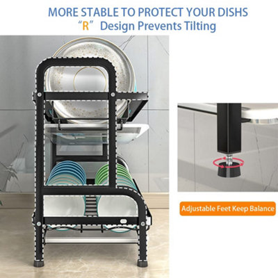 2 Tier Dish Drainer Rack, Stainless Steel Black Dish Drying Rack