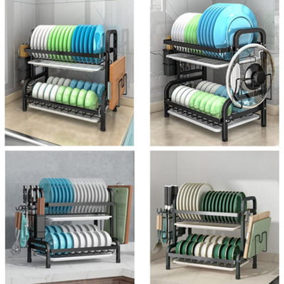 2 Tier Dish Drainer Rack, Stainless Steel Black Dish Drying Rack