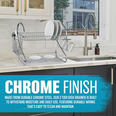 2 Tier Dish Drainer Rack Storage Plates Utensils Cutlery Organiser ...