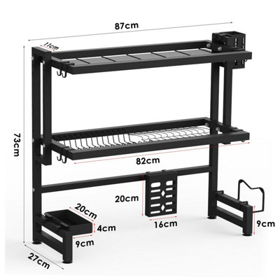 2 Tier Dish Drainer Rack with Drip Tray Cutlery Holder Plate Rack ...