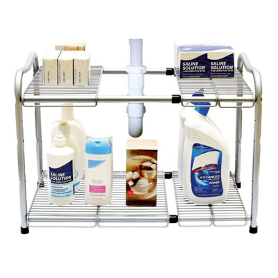 2 Tier Extendable Kitchen Shelf Rack - Under Sink Storage Organiser ...