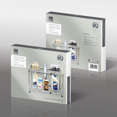 2 Tier Extendable Kitchen Shelf Rack - Under Sink Storage Organiser ...