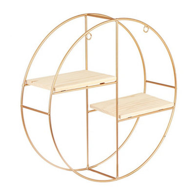 2 Tier Golden Iron Circle Hanging Storage Shelving Floating Circular ...