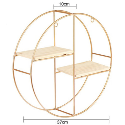 2 Tier Golden Iron Circle Hanging Storage Shelving Floating Circular ...