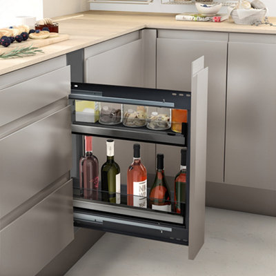 2 Tier Heavy Duty Slide Out Kitchen Storage Cupboard Organiser Shelf ...
