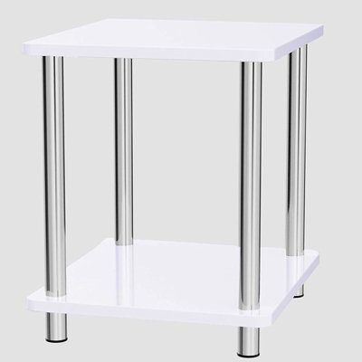 2 Tier High Gloss Shelf Unit - White