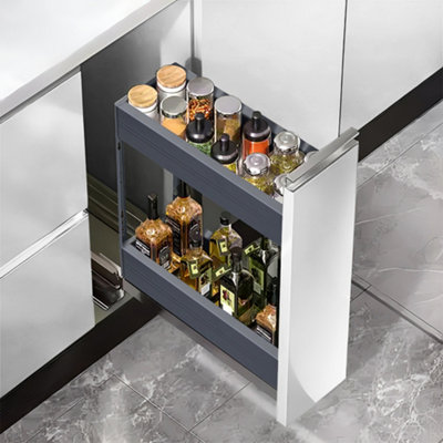 2-Tier Kitchen Bottom Pull Out Aluminium Shelf Pull-out storage Grey ...